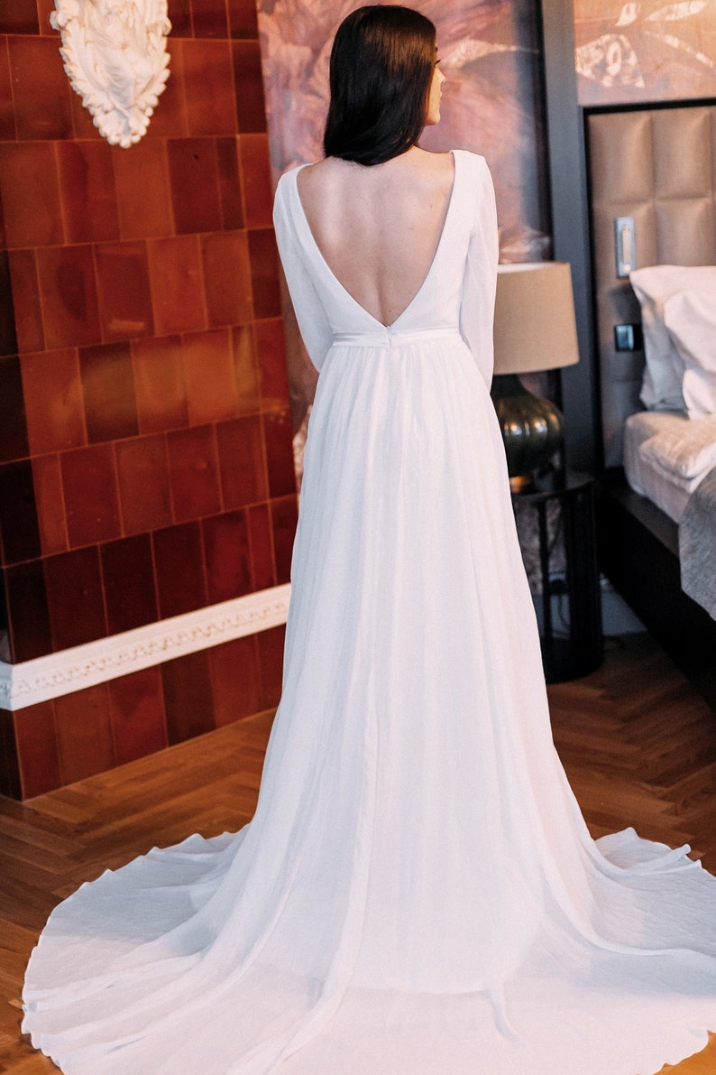 Romantic A-line Deep V-shape Neckline Long Tail Chiffon Wedding Dress ...