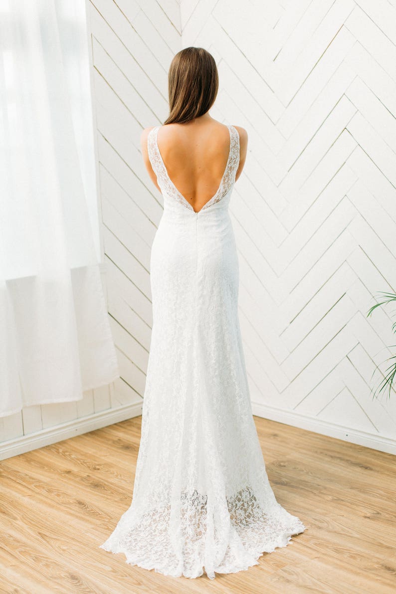 Elegant Boho Style Slim A-line Backless Long Train Lace - Etsy