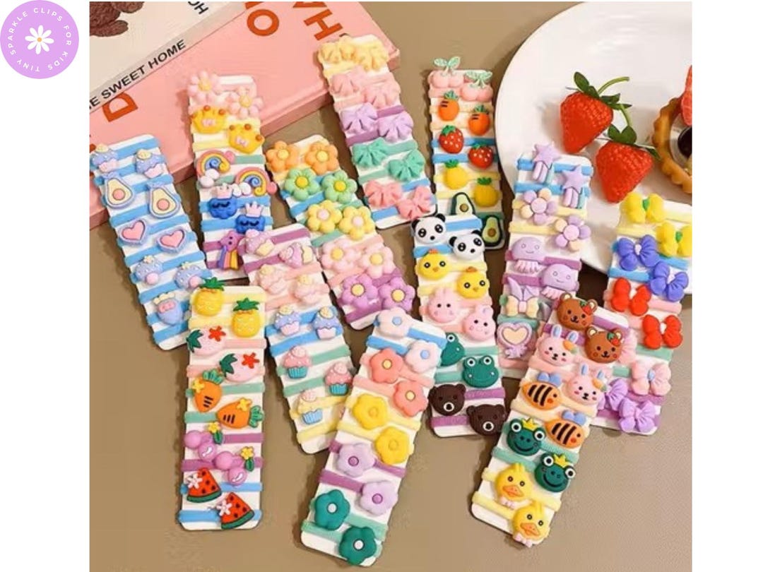 Cartoon Hair Elastic Bands for Kids & Girls – Colorful Pack of 24 Pairs ...