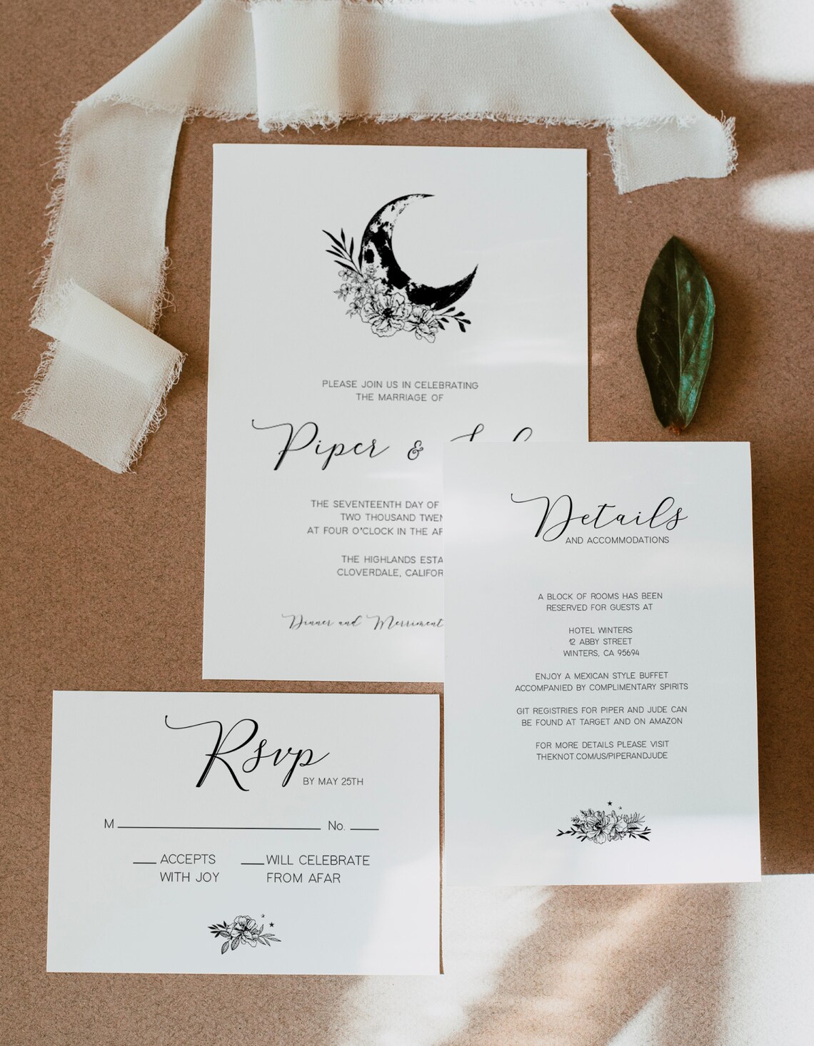 MOON FLOWER | Moon Wedding Invitation; Moon and Stars; Boho Floral Moon ...