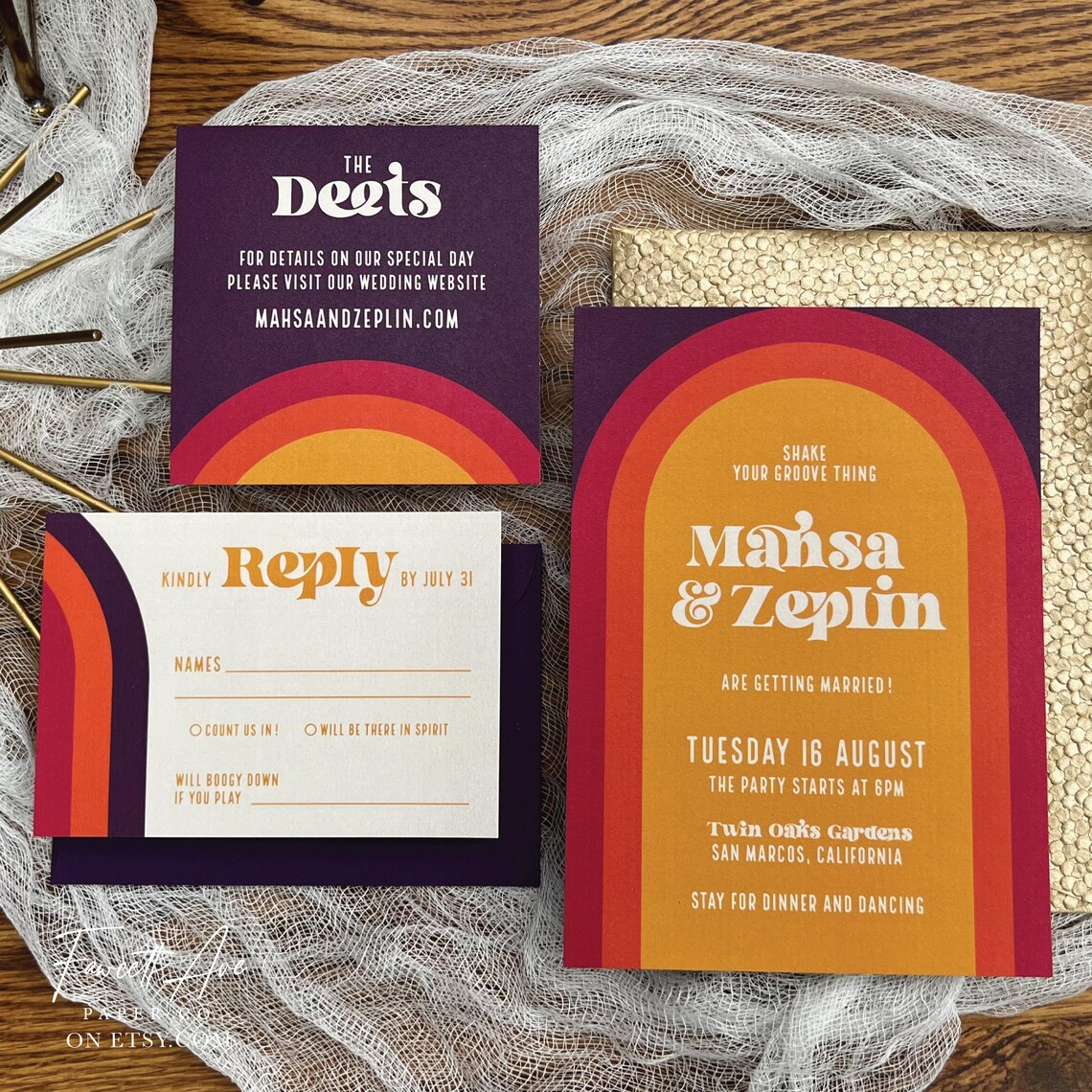 Retro 70's Wedding Invitation Set; Disco Wedding Invitation; Retro Arch ...