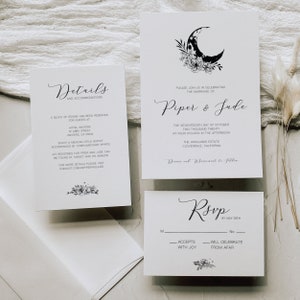 MOON FLOWER | Moon Wedding Invitation; Moon and Stars; Boho Floral Moon ...