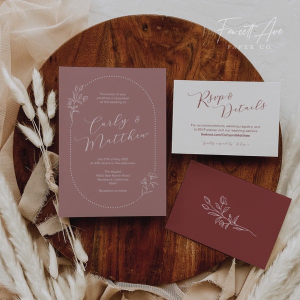 Mauve Wedding Invitation - Etsy