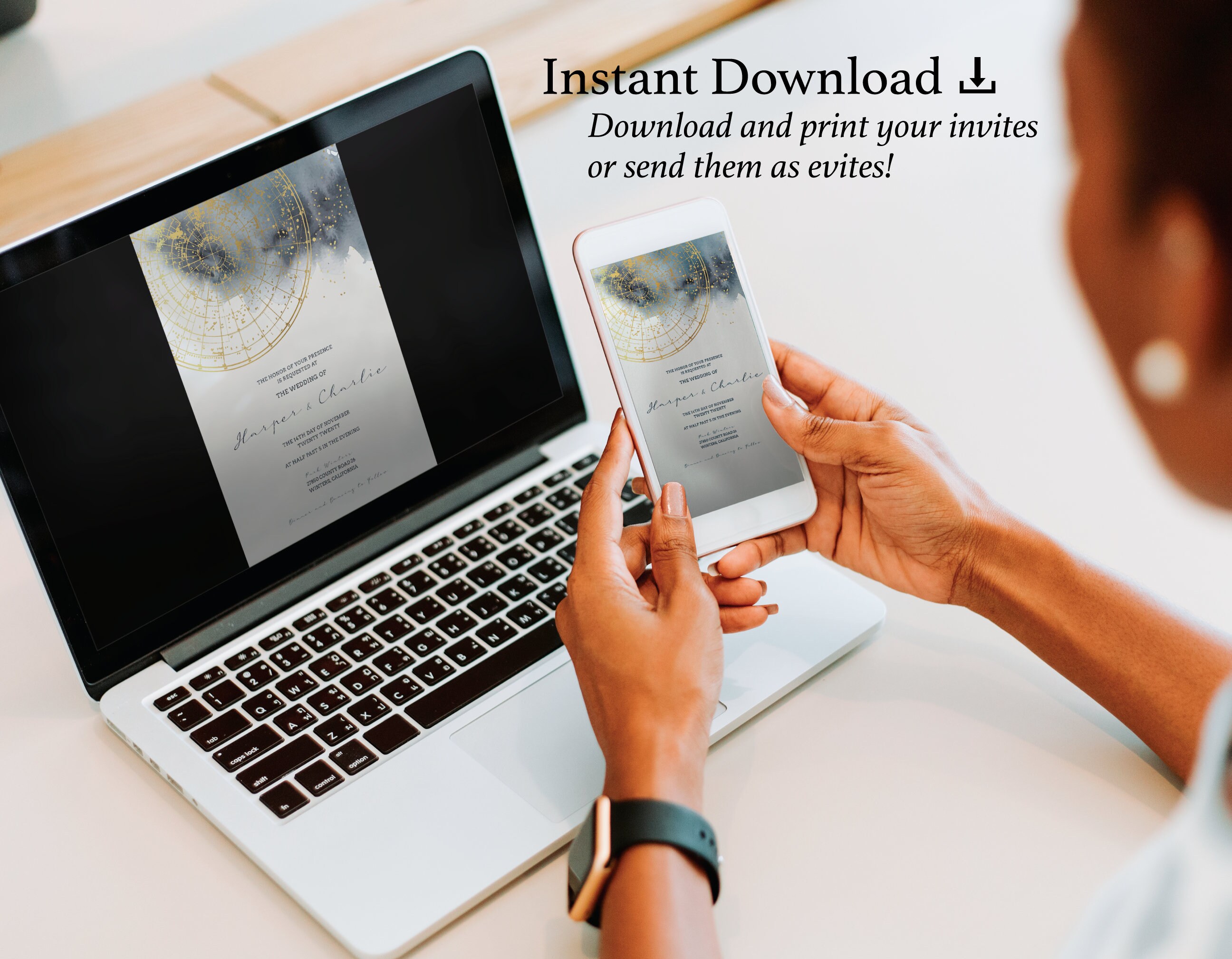 Celestial Star Chart Wedding Invitation; Moon and Stars Astronomy; Navy ...