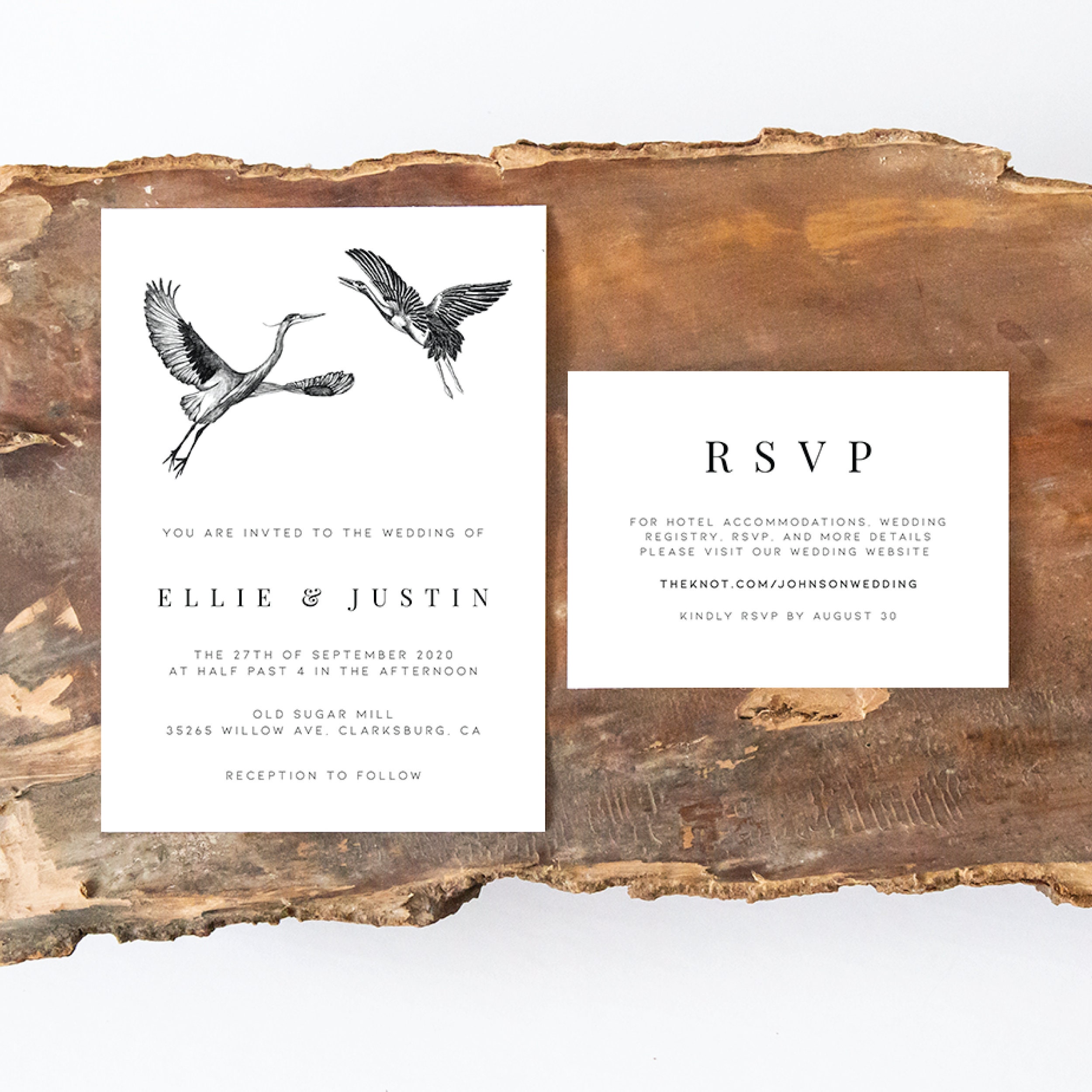 Crane Wedding Invitation Set; Bird Wedding Invitation; Nature Wedding ...