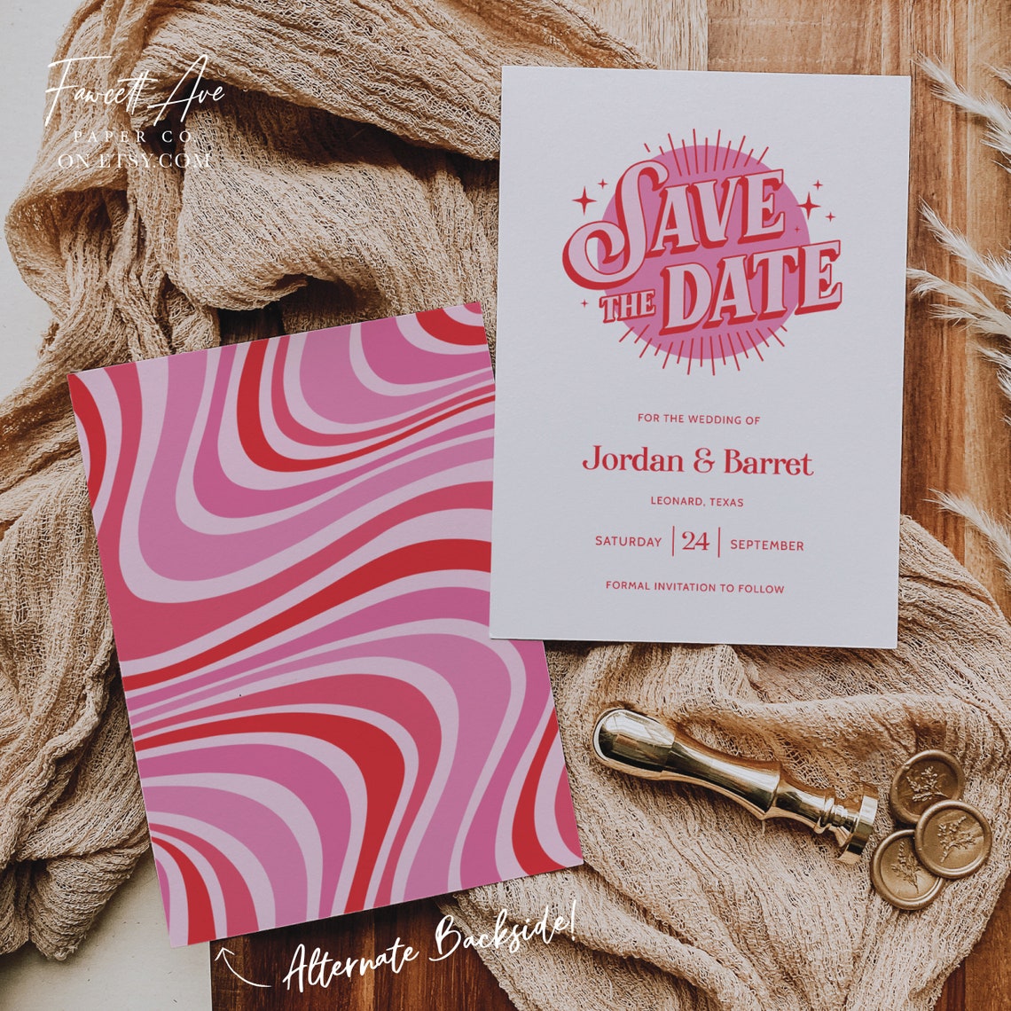 RETRO | Pink + Red 70's Inspired Save the Date; Vintage 60's Save the ...