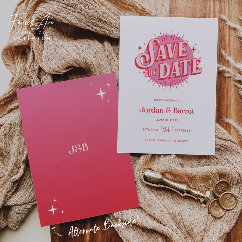 RETRO Pink Red 70's Inspired Save the Date Vintage - Etsy