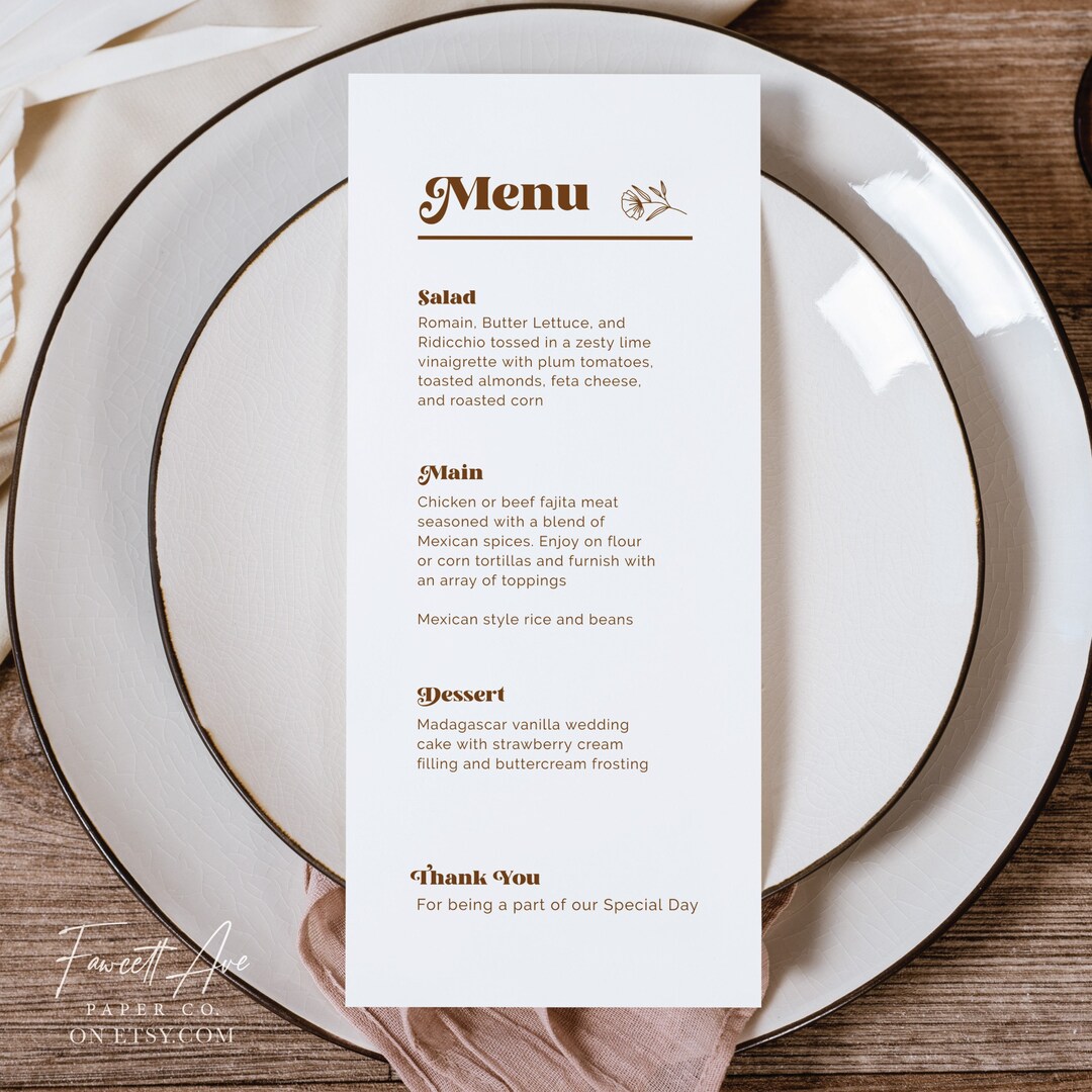 Retro Boho Wedding Menu Modern Retro Wedding Menu Template Boho Floral ...