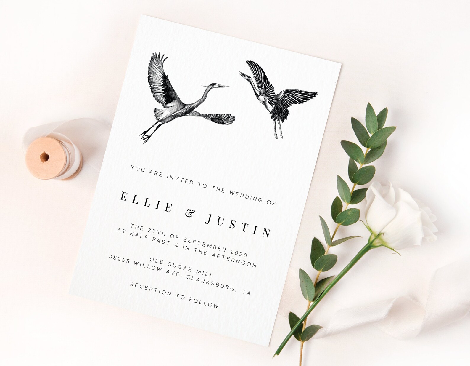Crane Wedding Invitation Set; Bird Wedding Invitation; Nature Wedding ...
