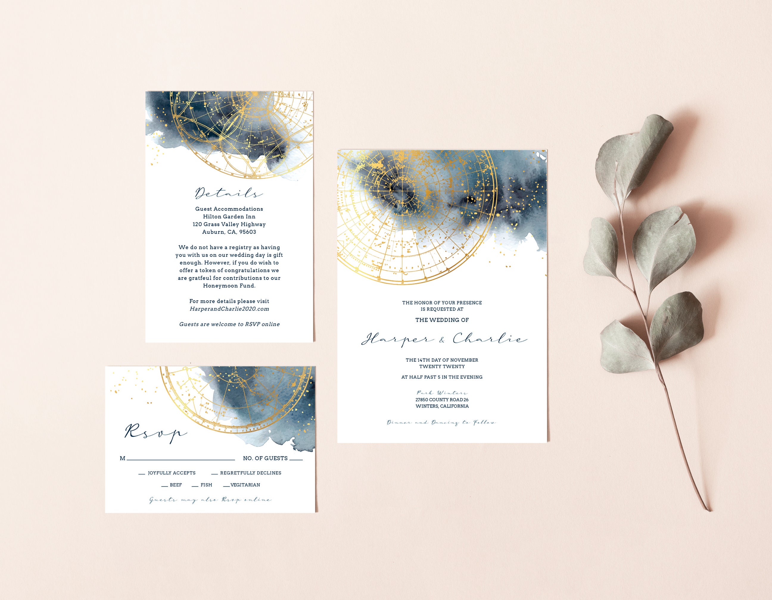 Celestial Star Chart Wedding Invitation; Moon and Stars Astronomy; Navy ...