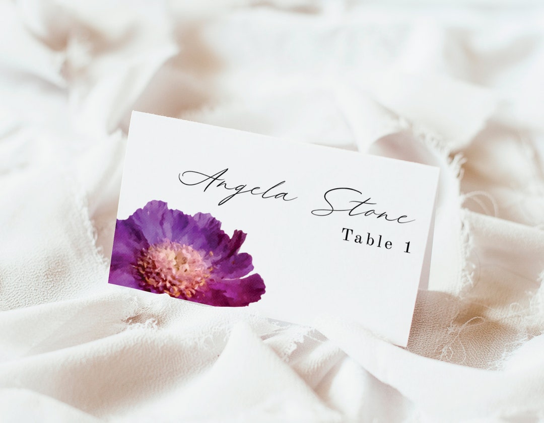 GEMMA | Purple Floral Place Card; Purple Name Card; Tent Card; Tent ...