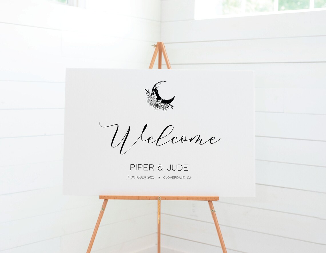MOON FLOWER | Moon Wedding Welcome Sign; Wedding Sign; Wedding Welcome ...