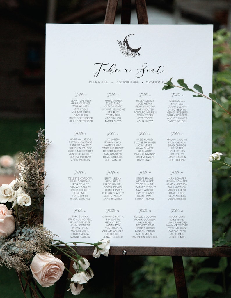 MOON FLOWER | Moon Wedding Seating Chart; Wedding Seating Chart ...