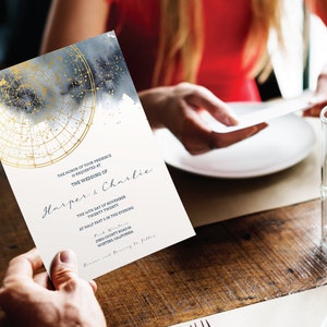 Celestial Star Chart Wedding Invitation; Moon and Stars Astronomy; Navy ...