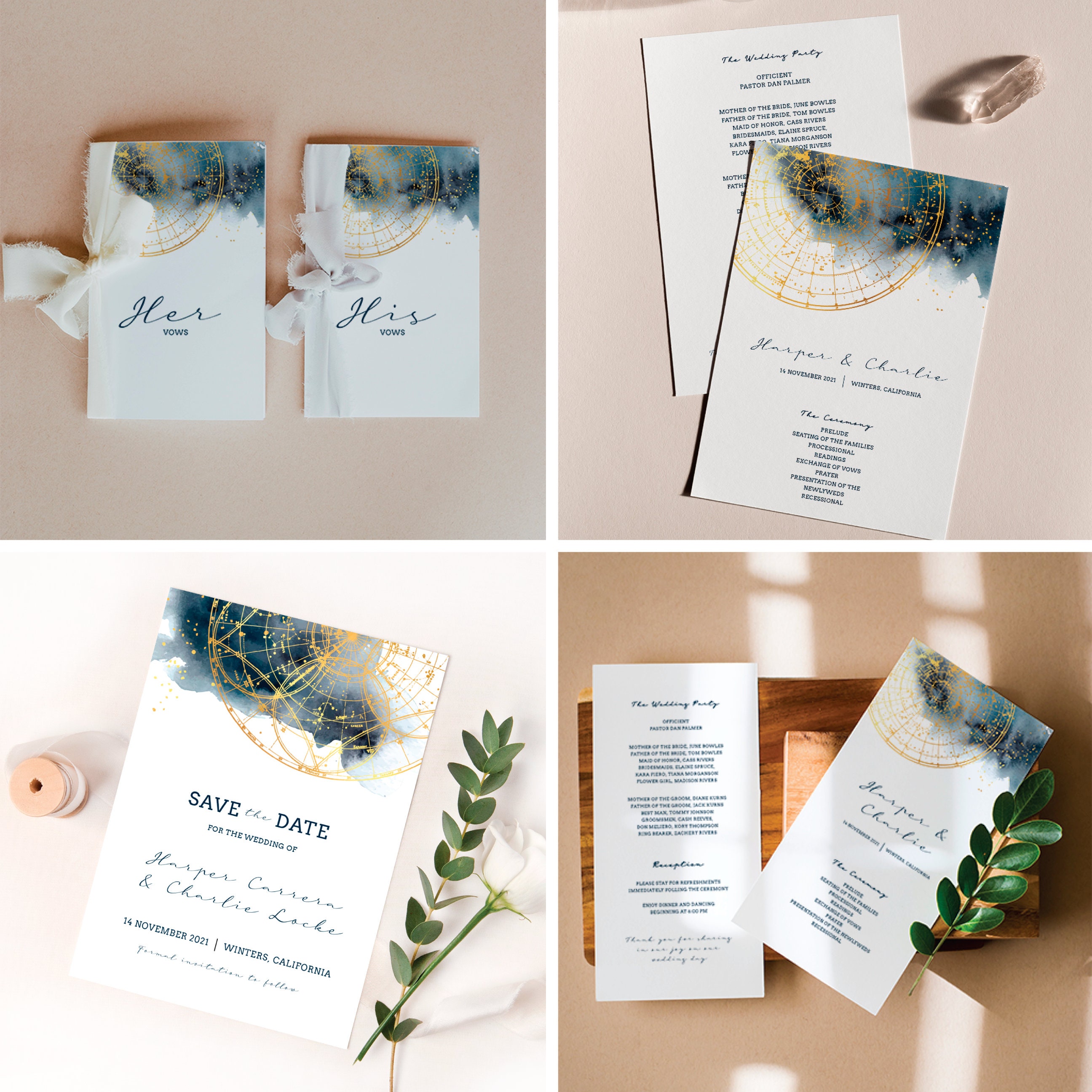 STAR CHART | Celestial Wedding Invitation Template Bundle; Celestial ...