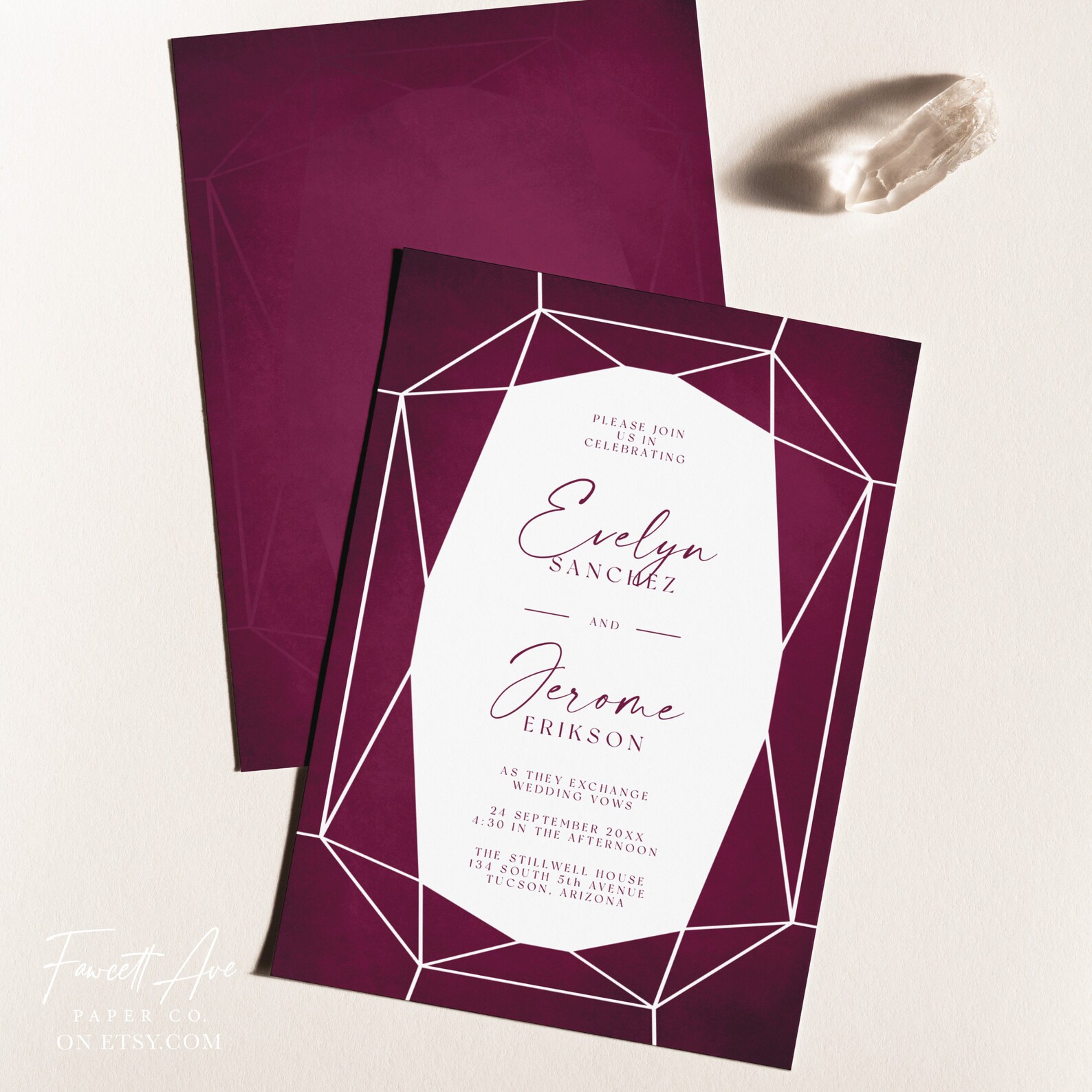 MAGENTA | Wedding Invitation Set; Jewel Tone Wedding Invitation; Gem ...