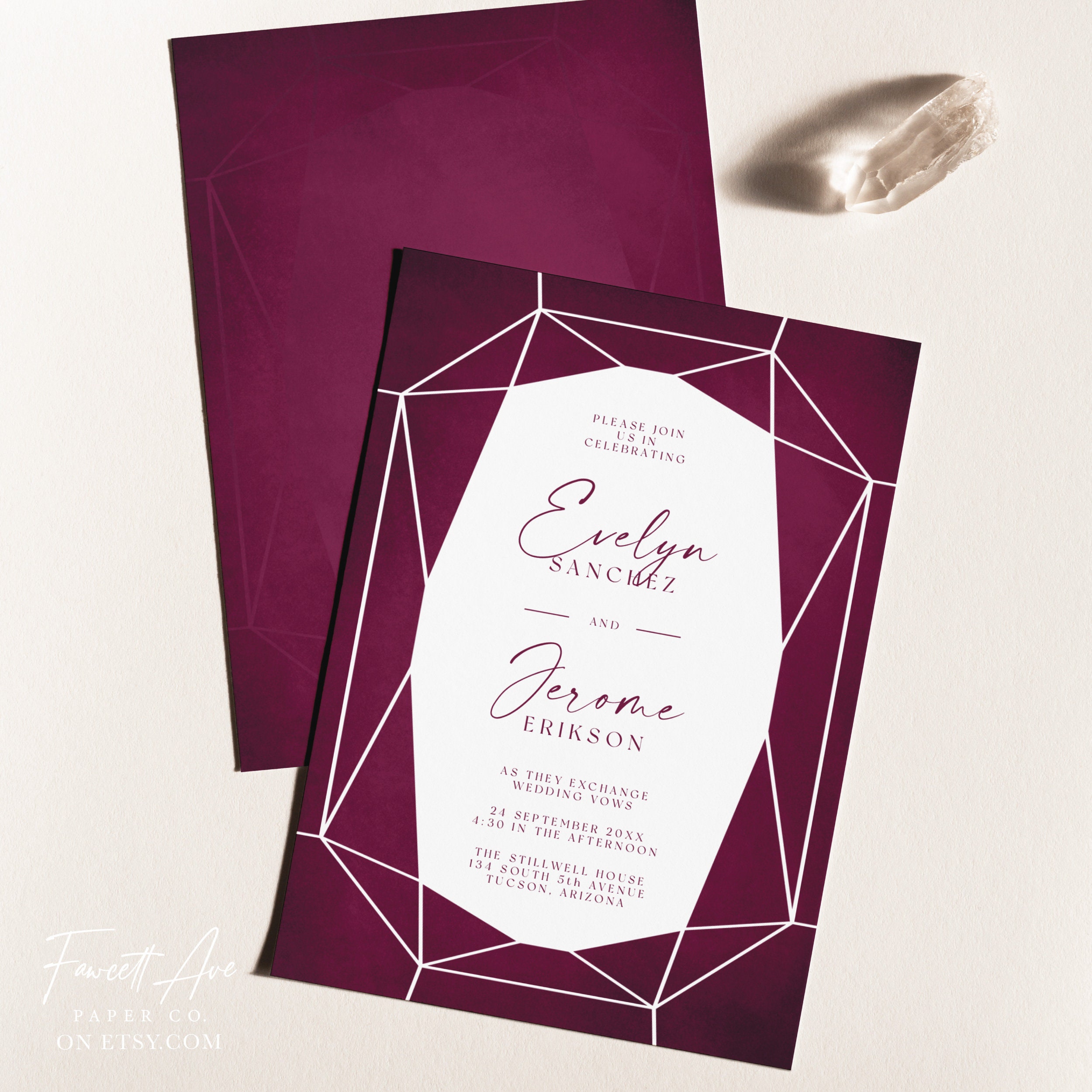 MAGENTA | Wedding Invitation Set; Jewel Tone Wedding Invitation; Gem ...