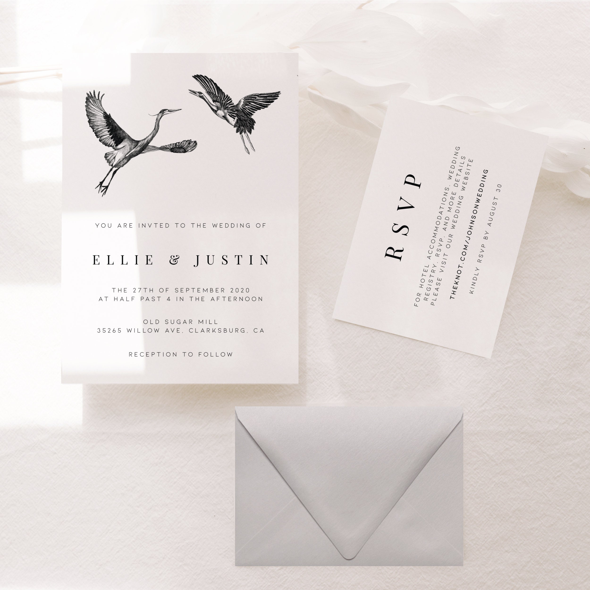 Crane Wedding Invitation Set; Bird Wedding Invitation; Nature Wedding ...