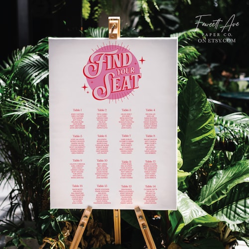 Pink Retro Seating Chart Template Pink and Red Wedding - Etsy