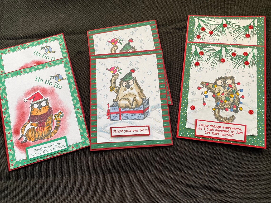 Snarky Cats Christmas Cards With Envelopes Set of 4 or 6 - Etsy