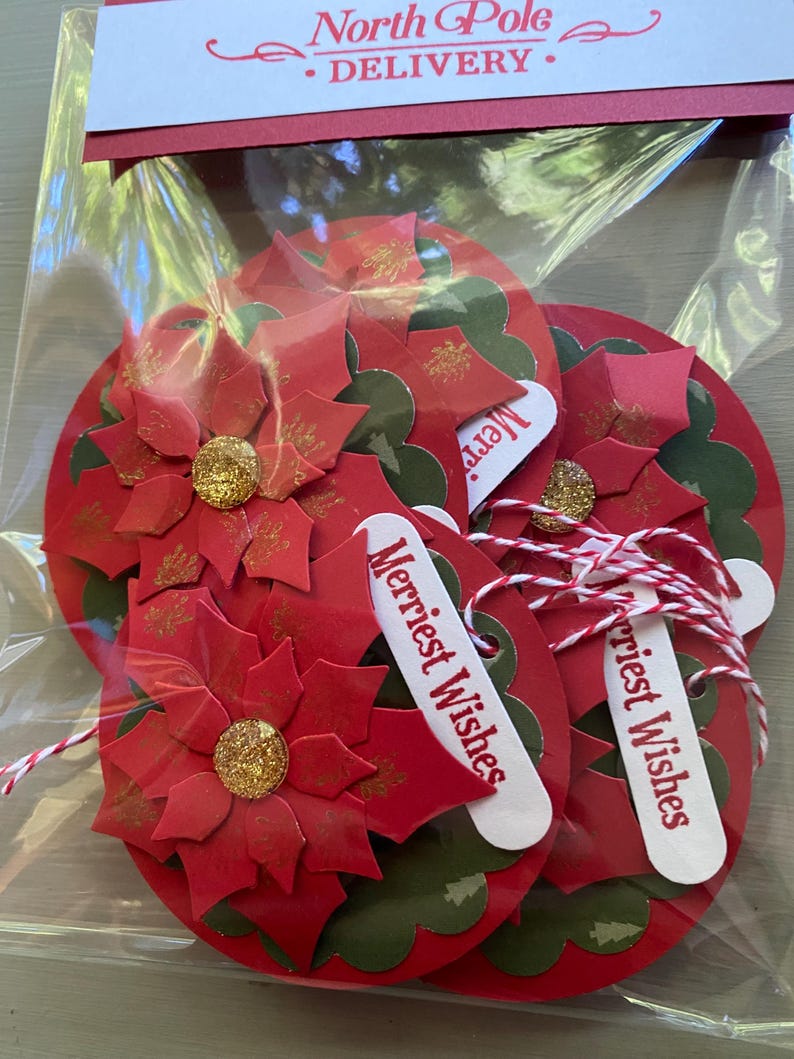Handmade Poinsettia Christmas Gift Tags, Set of 6 - Etsy