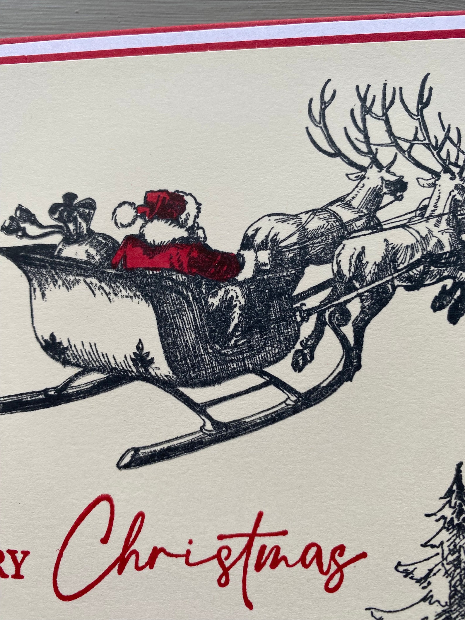 Santa and Sleigh Christmas Cards With Envelopes, Set of 4 or 6, Merry ...