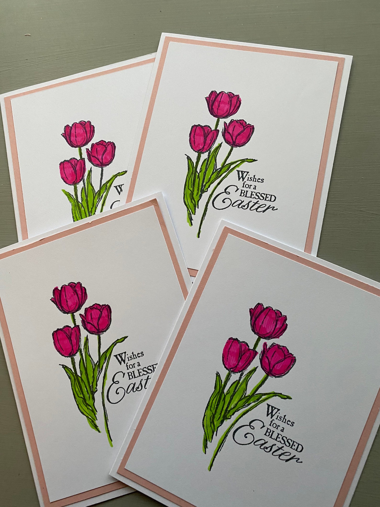 Set of 4 Cards With Envelopes, Easter Blessing, Happy Easter, Spring ...