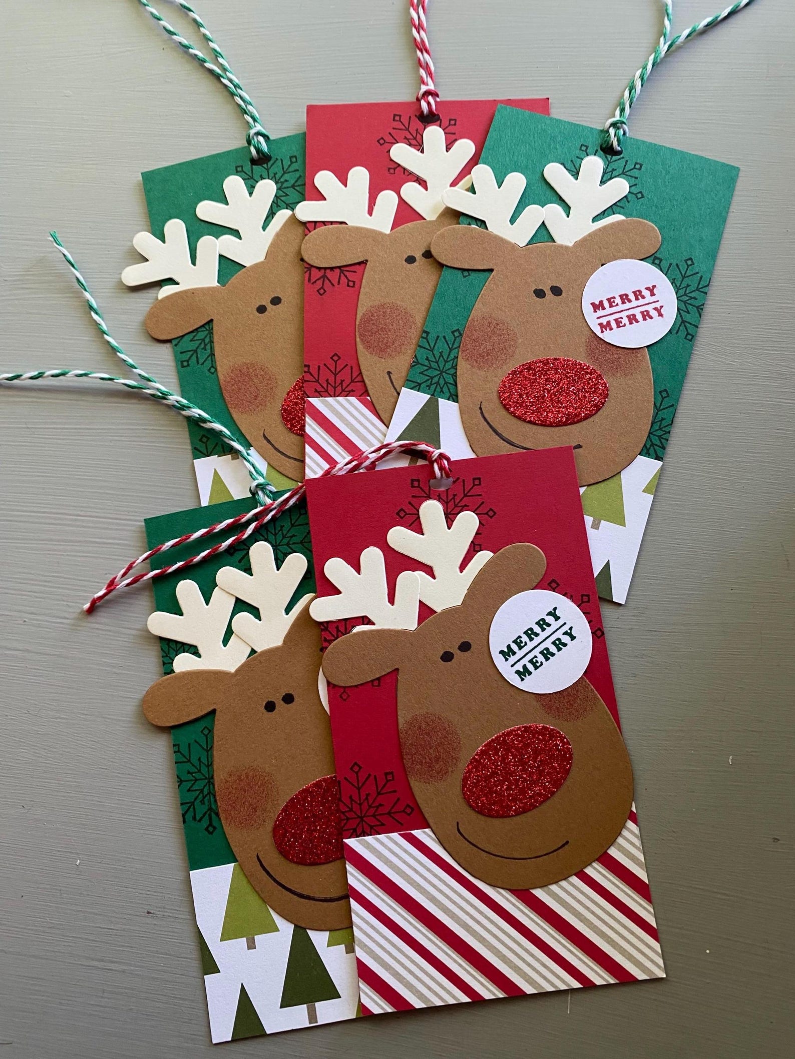 Handmade Rudolph Christmas Gift Tags, Holiday Set of 5 - Etsy