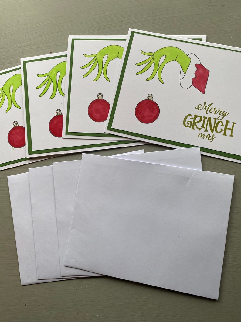 Set of 4 Greeting Cards With Envelopes, Grinch, Greeting Cards, Holiday ...
