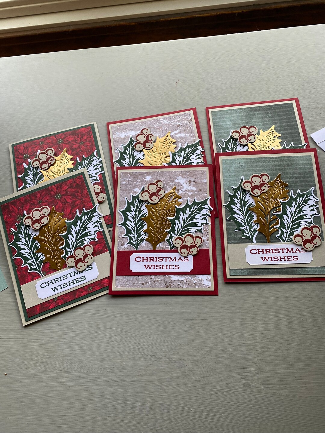 Holly Leaves Christmas Cards With Envelopes, Set of 6, Merry Christmas ...
