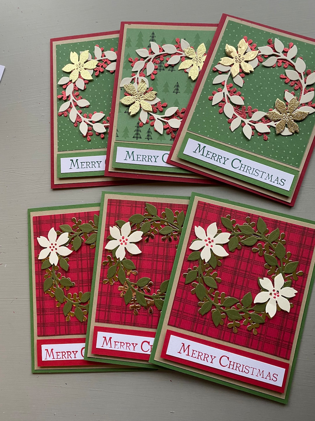 Wreath Christmas Cards With Envelopes, Set of 6, Merry Christmas - Etsy