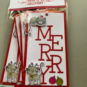 Christmas Gift Tags Handmade, Merry Kitty Gift Tags, Tags, Handmade ...