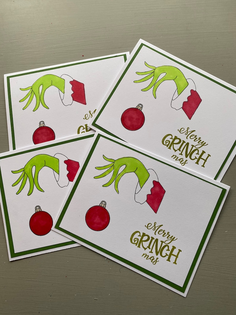 Set of 4 Greeting Cards With Envelopes, Grinch, Greeting Cards, Holiday ...