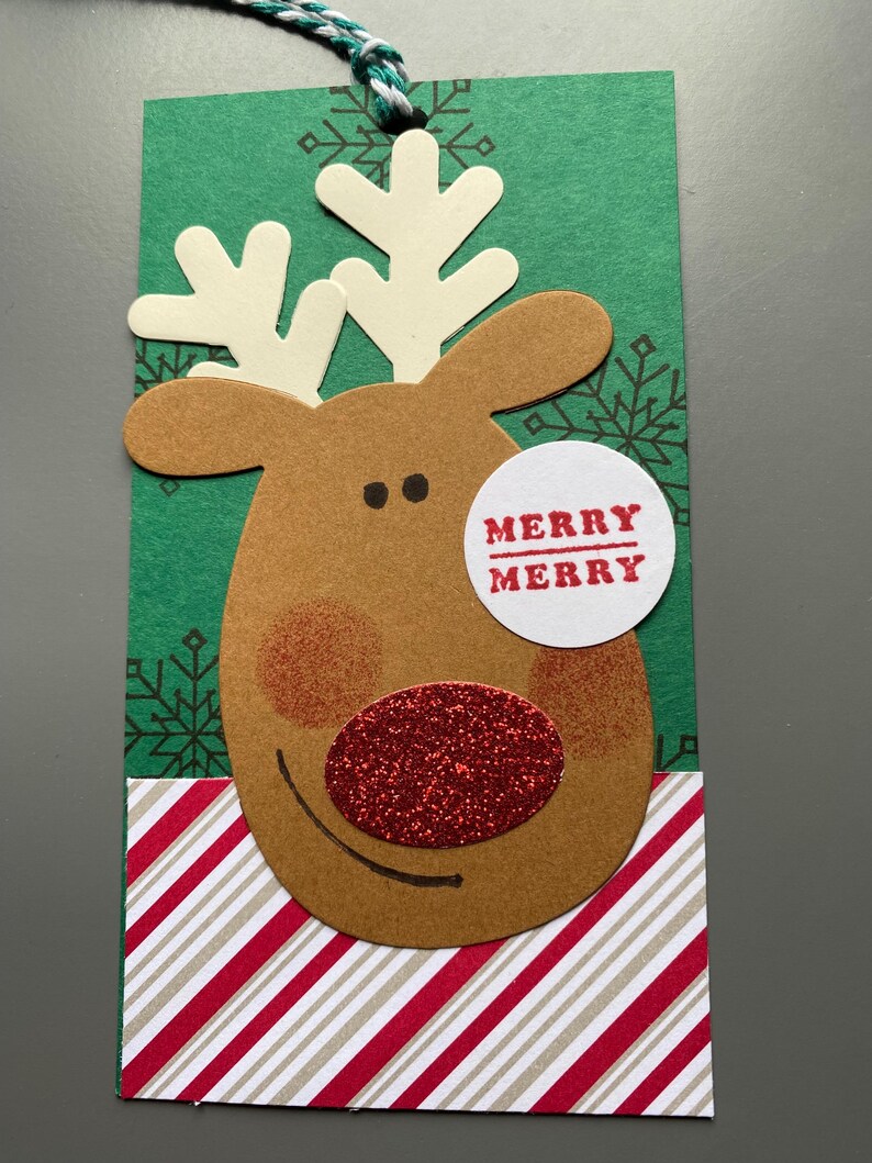 Handmade Rudolph Christmas Gift Tags, Holiday Set of 5 - Etsy