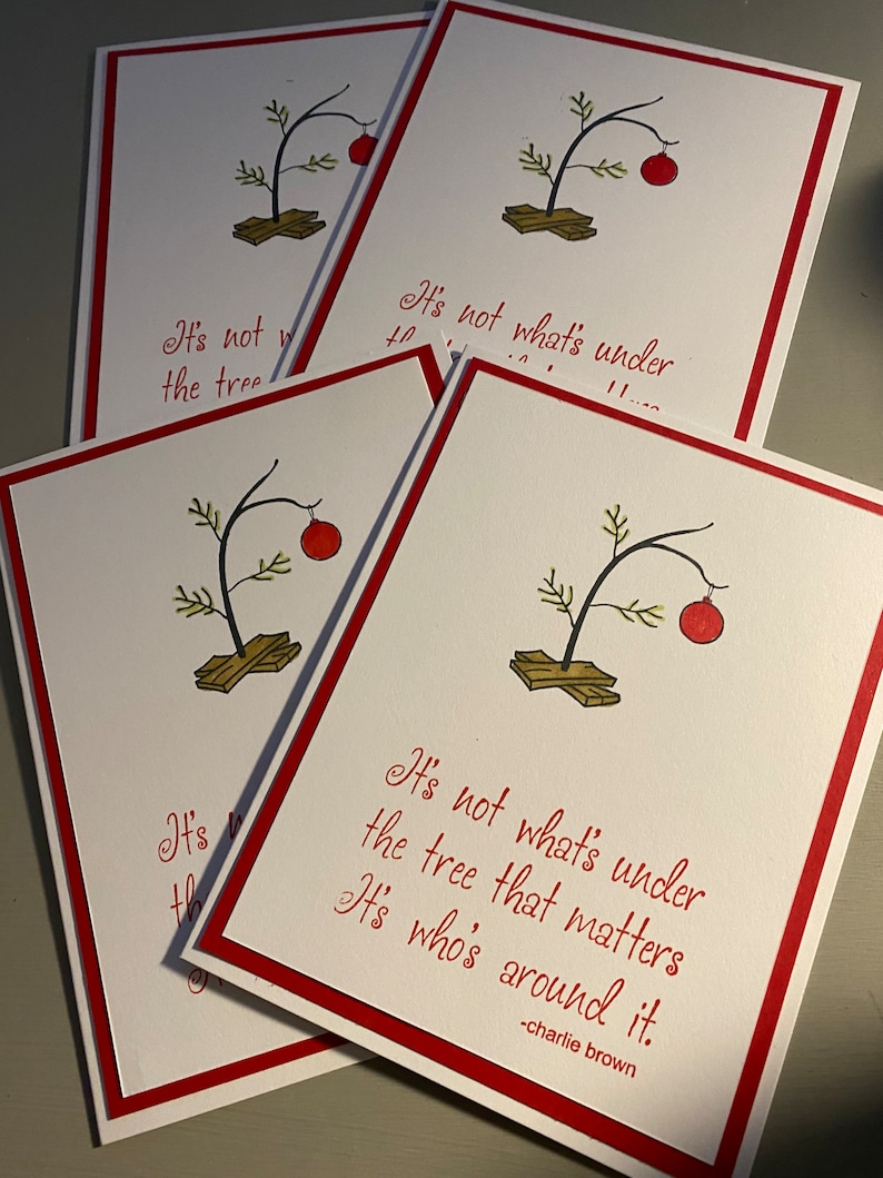 Set of 4 Cards With Envelopes, Charlie Brown Christmas Tree, Greeting ...