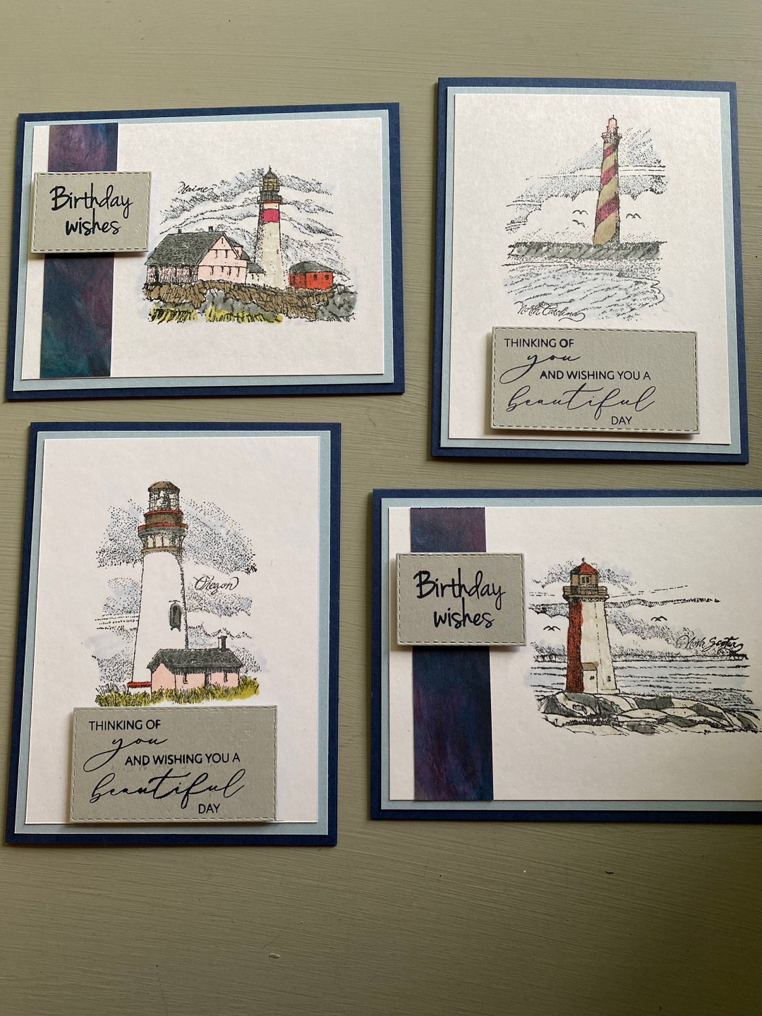 Handmade Lighthouse Greeting Cards, Single Card, Set of 4 Cards, or ...