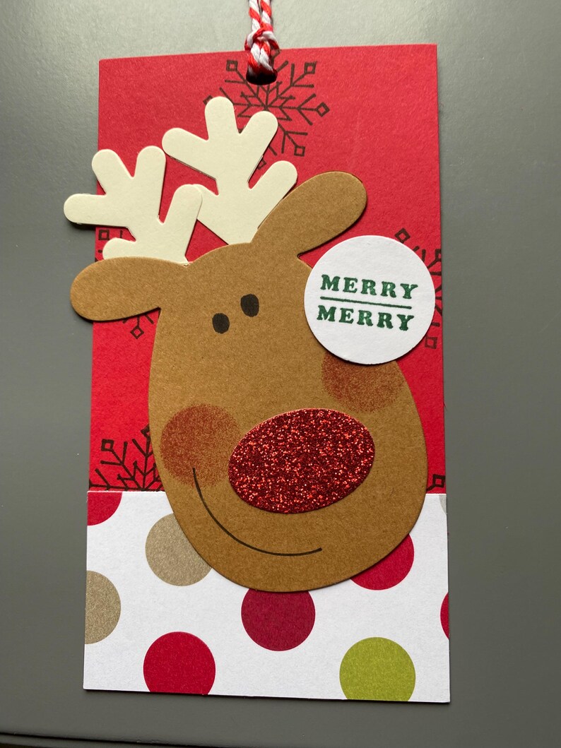 Handmade Rudolph Christmas Gift Tags, Holiday Set of 5 - Etsy