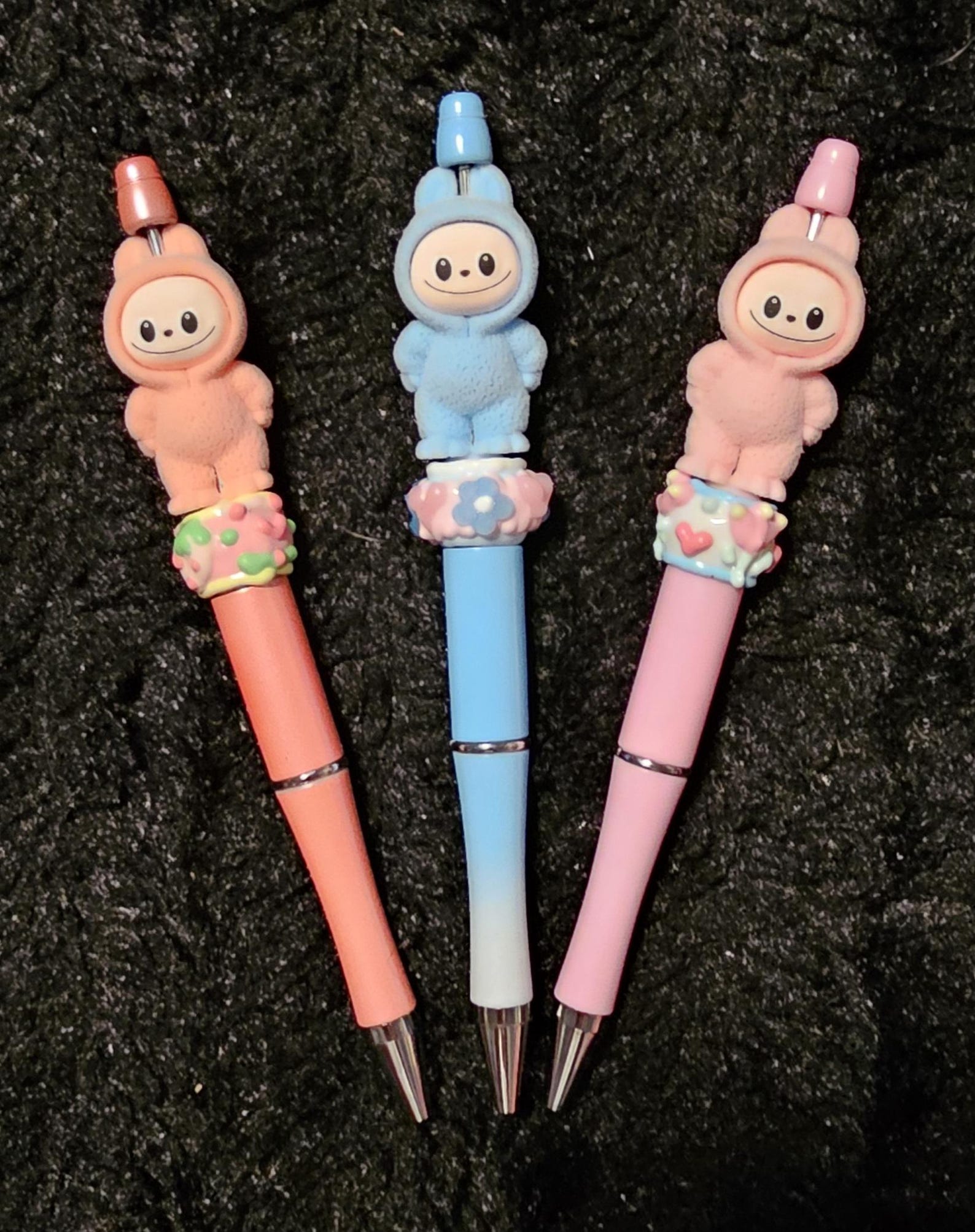 Labubu Flocked Figure Beaded Pens Set of 3 - Etsy