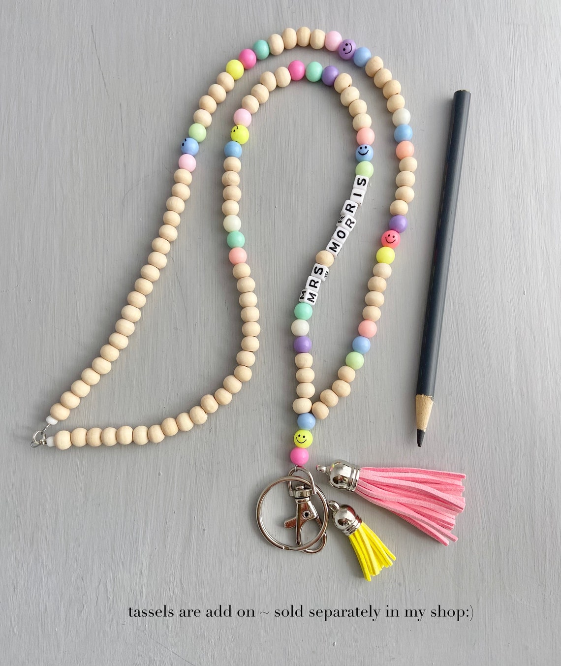 Beaded Teacher Lanyard Personalized Lanyard Pastel Rainbow - Etsy