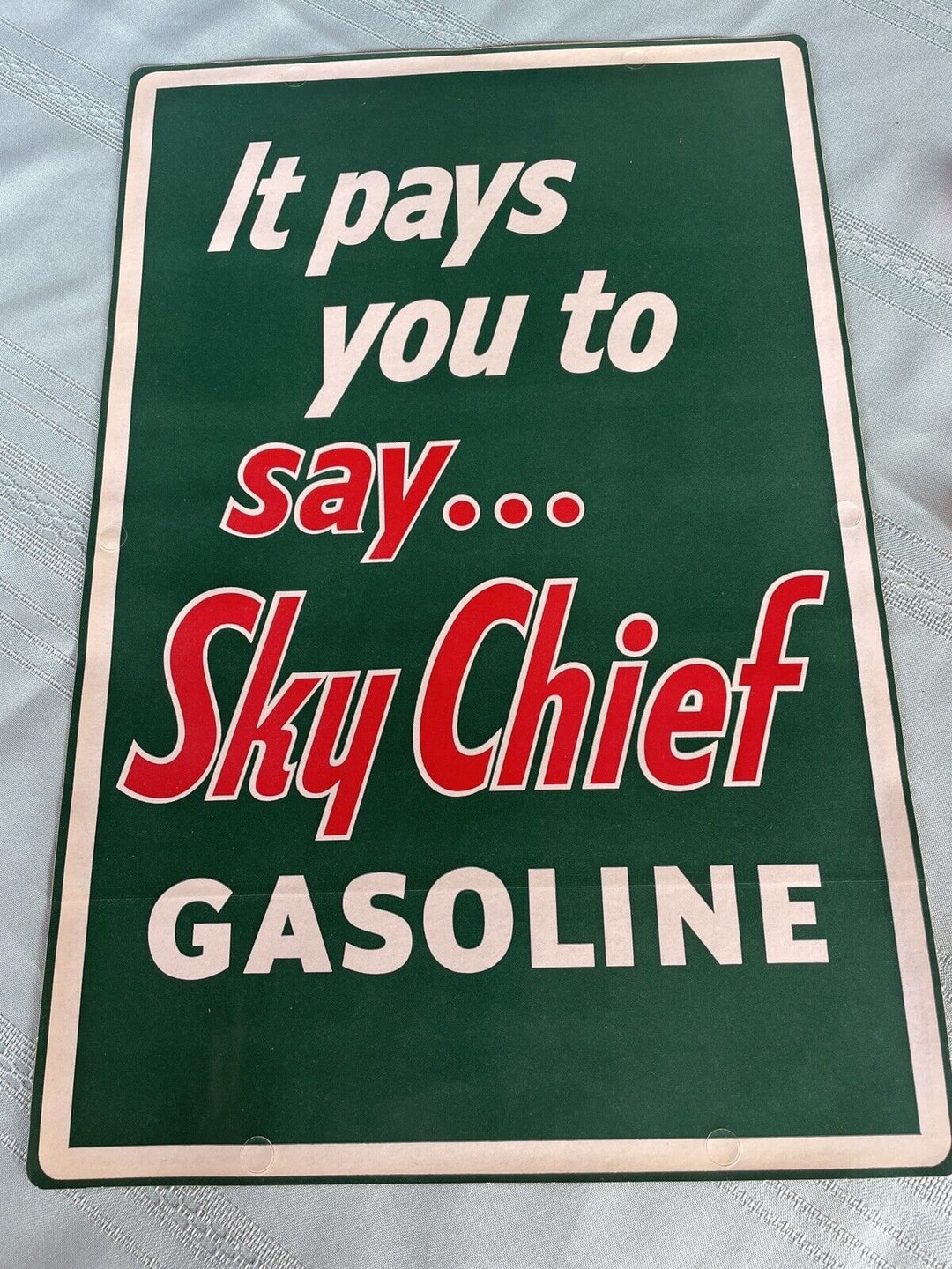 ORIGINAL Vintage Sky Chief Oil & Gasoline Pump Sticker, It Pays to Say ...