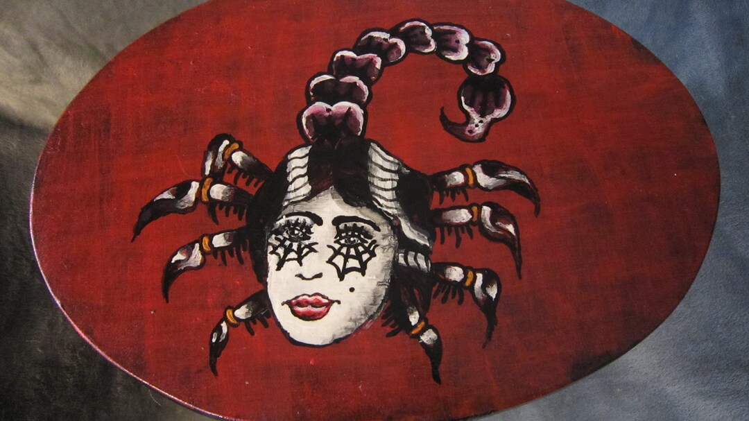 OOAK Creepy Scorpion Woman-wood Stool Hand Painted in Traditional ...