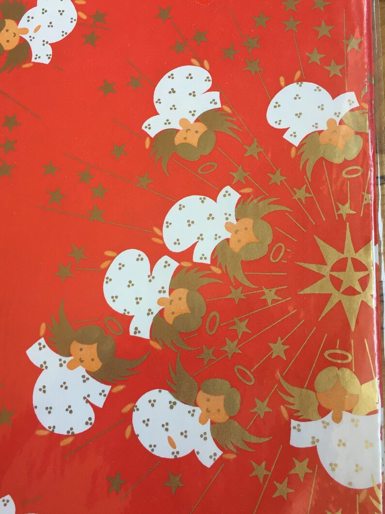 White and Gold Angels on Red Vintage Wrapping Paper Marcel Schurman ...