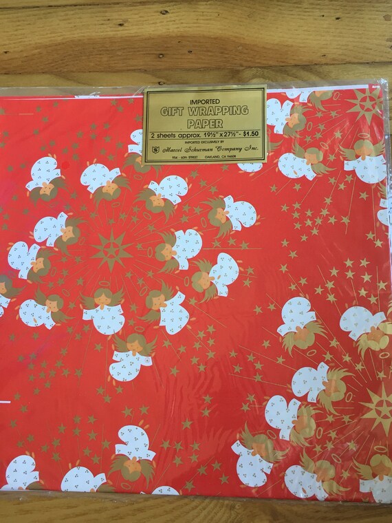 White and Gold Angels on Red Vintage Wrapping Paper Marcel | Etsy
