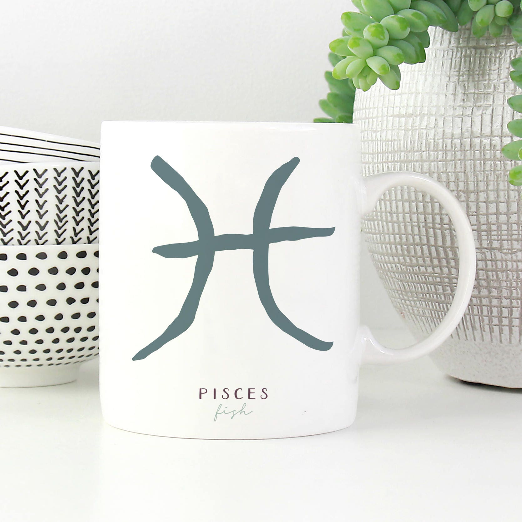 Pisces Coffee Mug Pisces Symbol Mug Pisces Drinkware Pisces Zodiac Sign ...