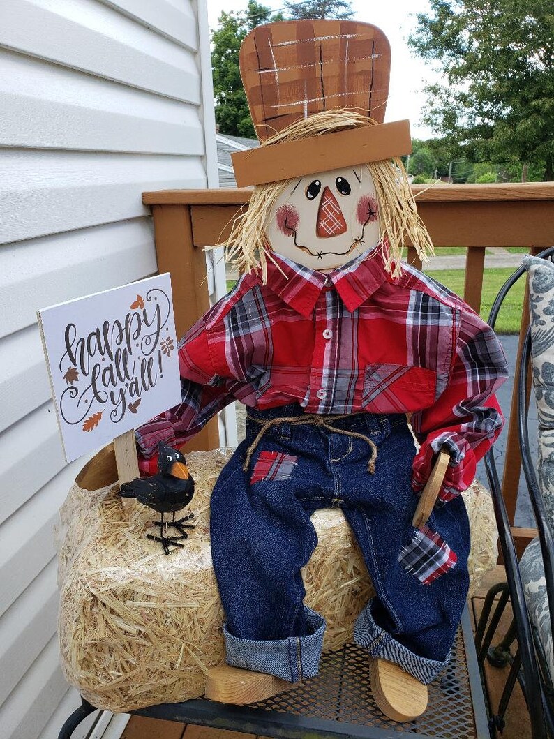 Sitting Scarecrow Wooden Scarecrow Porch Sitter Fall - Etsy UK