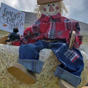 Sitting Scarecrow,, Wooden Scarecrow, Porch Sitter, Fall Decorations ...