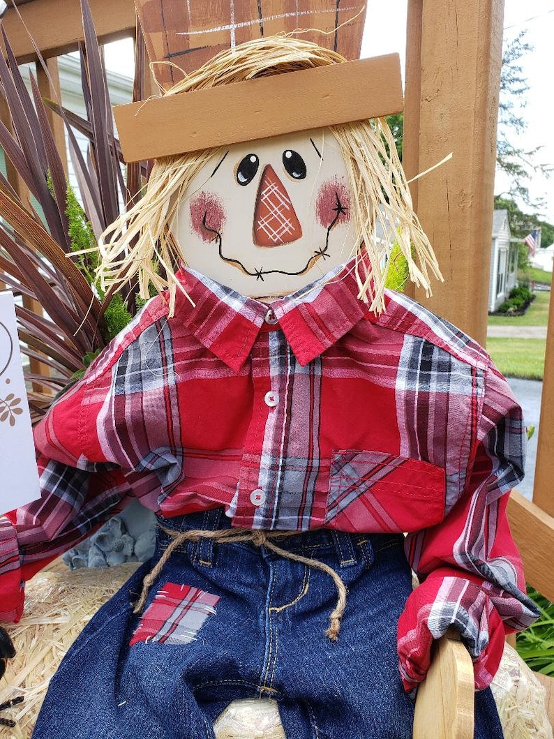 Sitting Scarecrow Wooden Scarecrow Porch Sitter Fall - Etsy