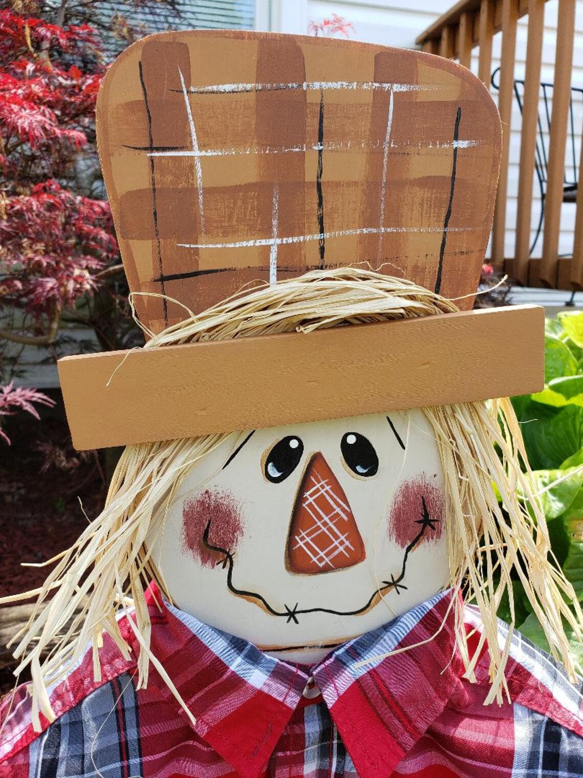 Sitting scarecrow Wooden Scarecrow Porch Sitter Fall | Etsy