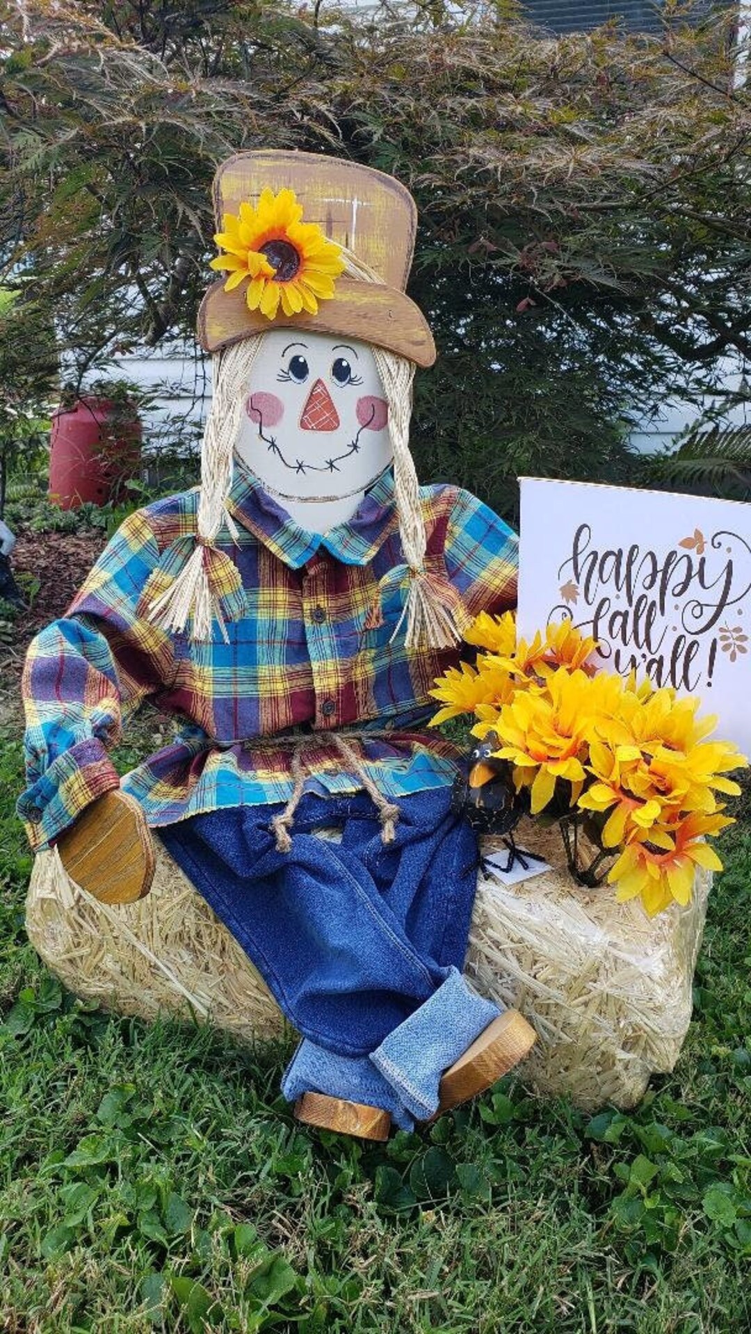 Girl Sitting Scarecrow Girl Wooden Scarecrow Girl Porch Etsy