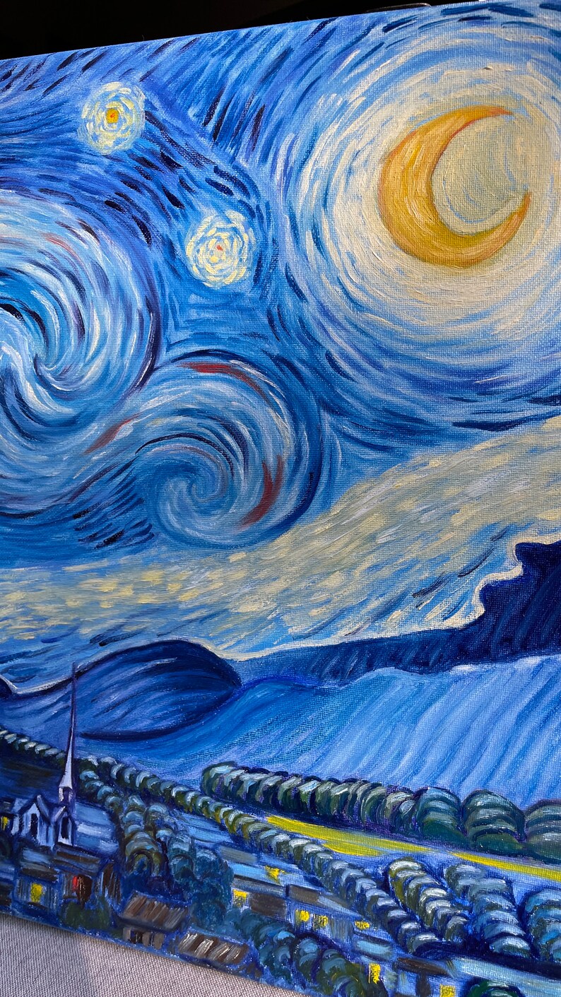 The Starry Night by Vincent Van Gogh Blue Famous Classic Oil Painting ...